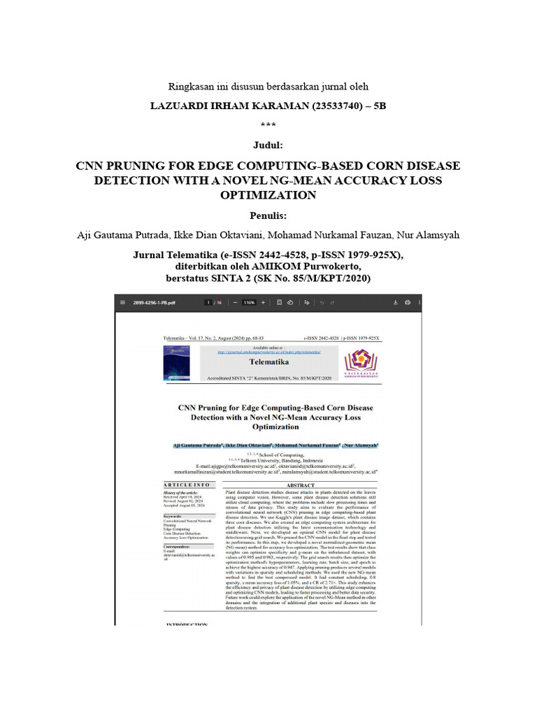 Ringkasan Jurnal CNN Pruning For Edge Computing-Based Corn Disease ...