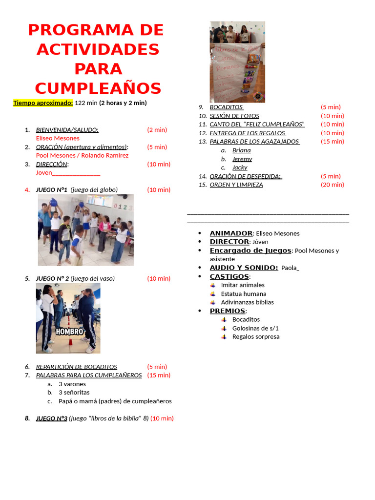 Programa de Actividades para Cumpleaños | PDF