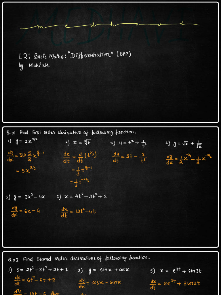 DPP 01 Differentiation Solutions | PDF | Mathematics | Real Analysis