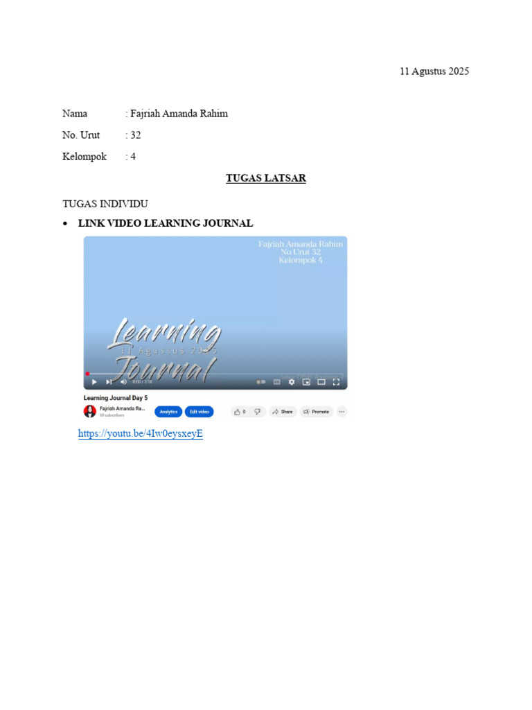 32 - Fajriah Amanda Rahim - Tugas Latsar - 11 Agustus 2025 | PDF
