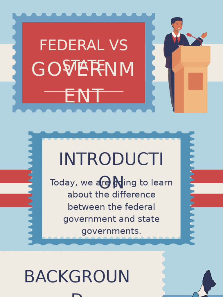 Federal vs. State Government Presentation in Colorful Illustrative ...