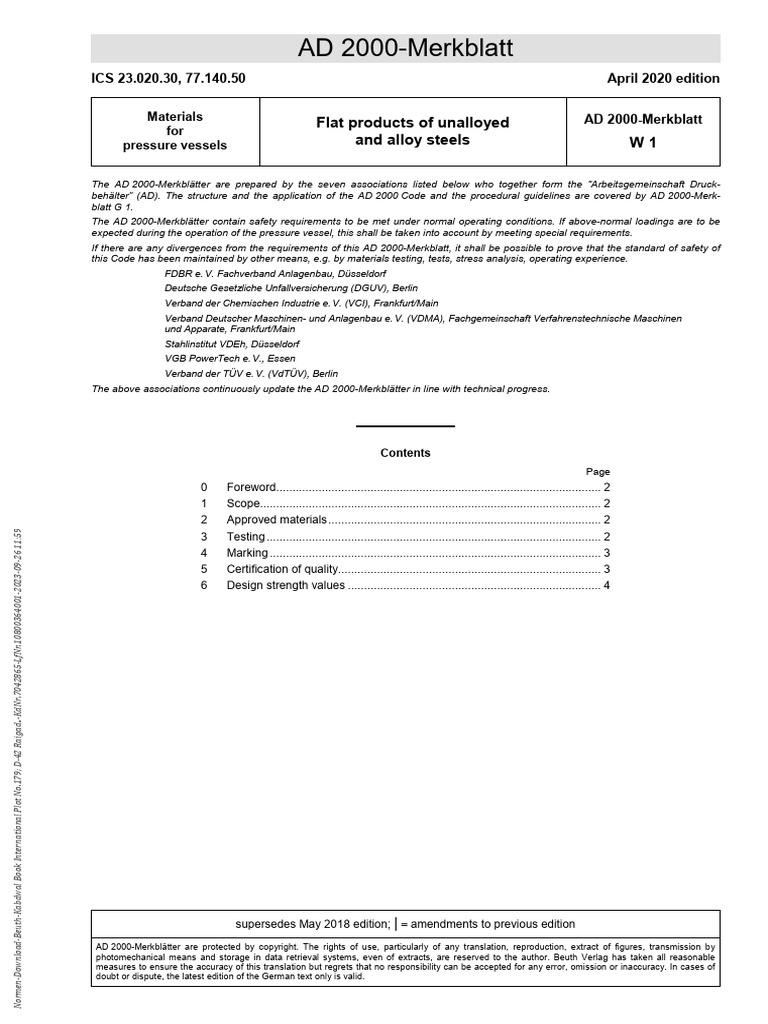 AD 2000-Merkblatt W 1 Overview | PDF | Steel | Welding