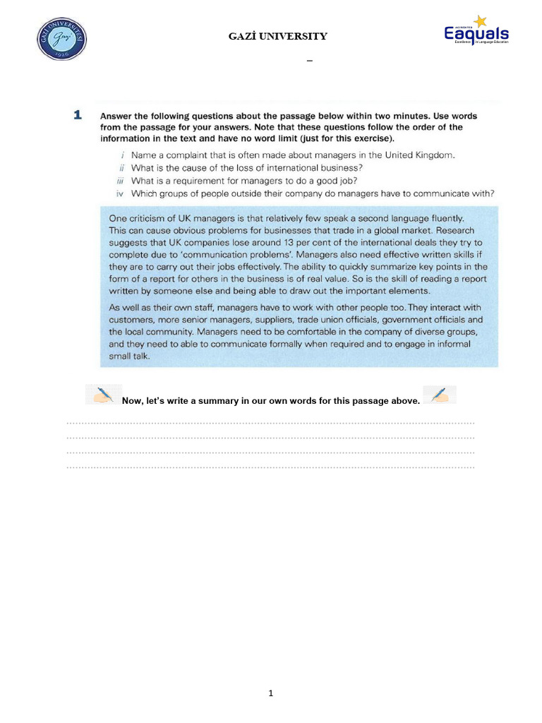 Gazi University Foreign Languages Summary | PDF