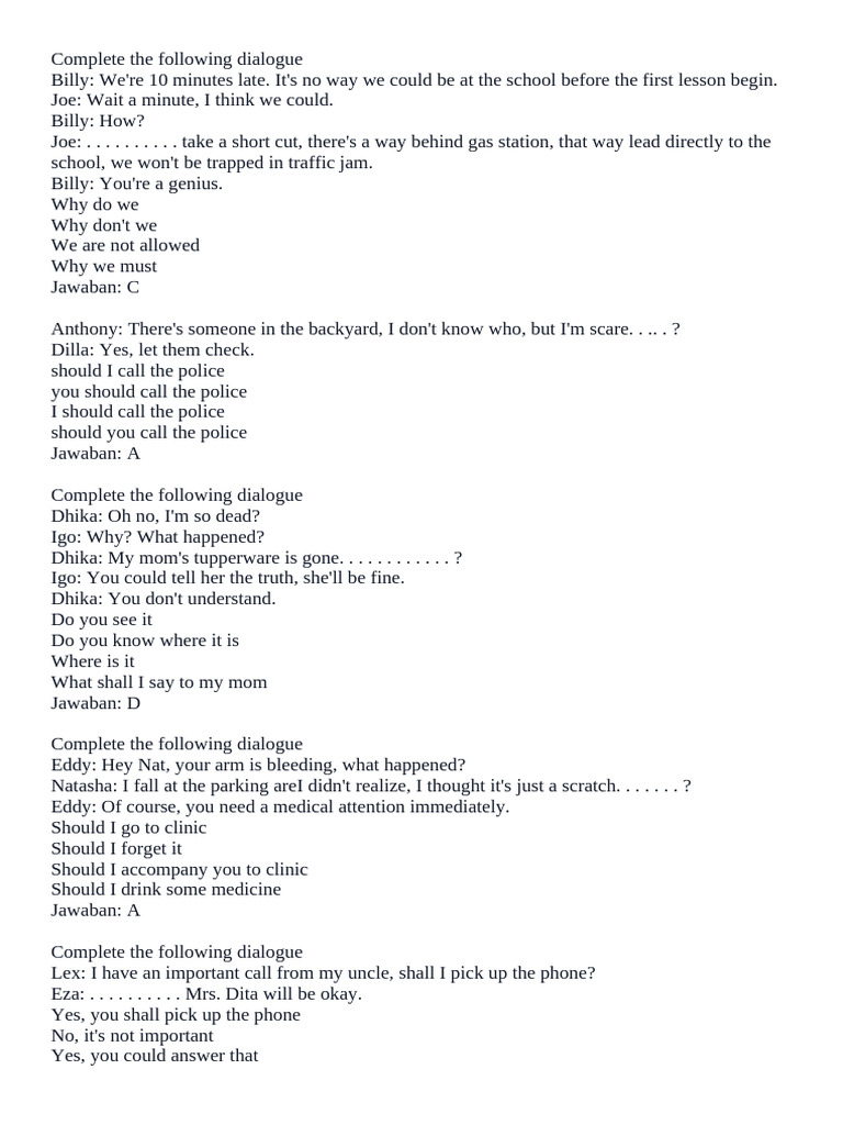 Dialogue Completion Exercises for English Learners | PDF