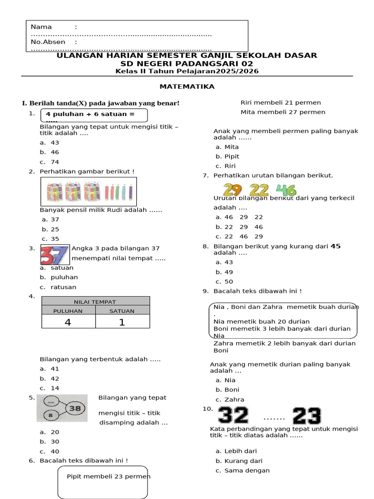 Uh Mtk Nilai Tempat | PDF
