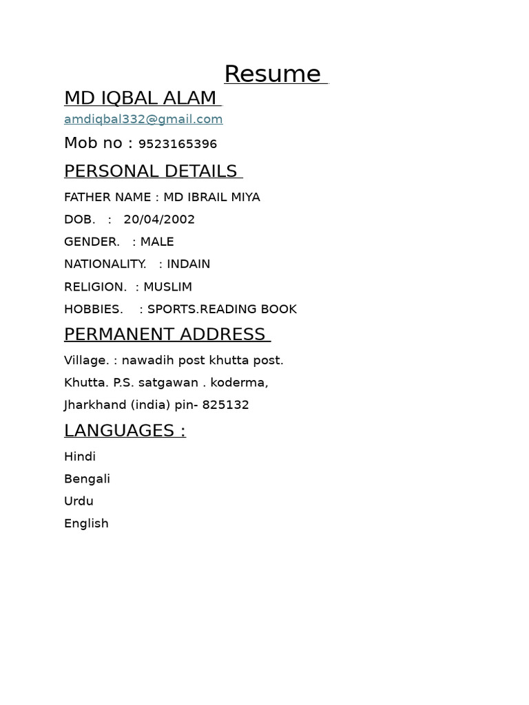 Resume of MD Iqbal Alam | PDF