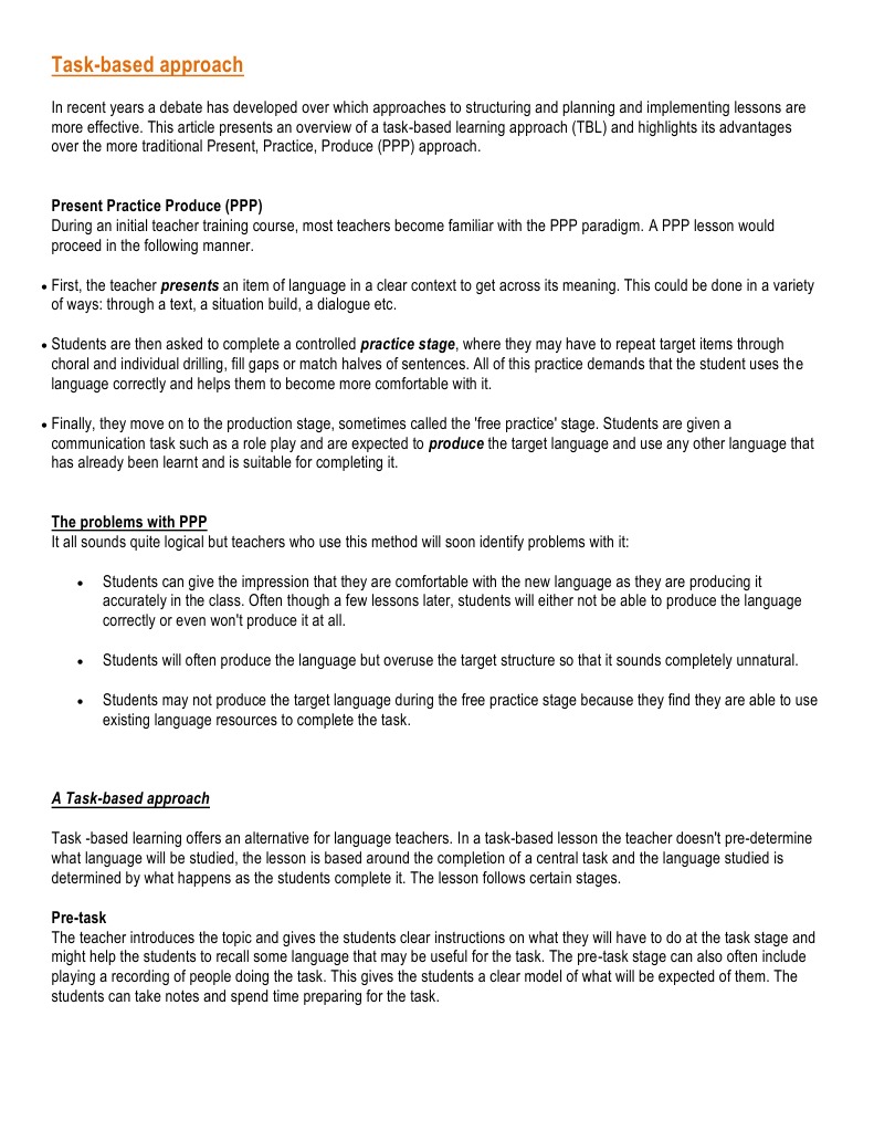 Task-Based Approach: Present Practice Produce (PPP) | PDF | Second ...