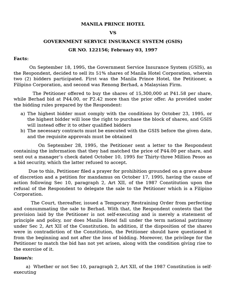MPH Vs Gsis (GR No. 122156) | PDF | Constitution | Supremacy Clause