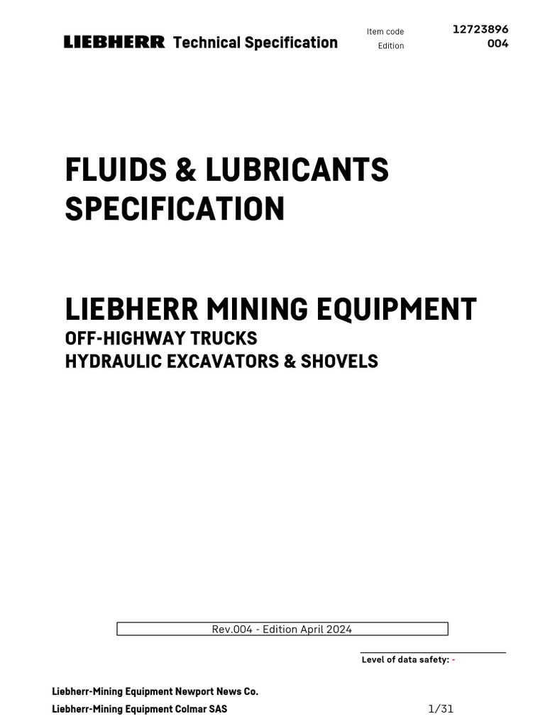 Liebherr Mining Equipment Lubricant Specs | PDF | Bearing (Mechanical ...