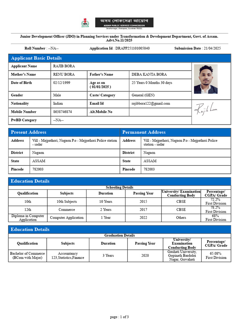 RAJIB BORA - ApplicationForm 2 | PDF