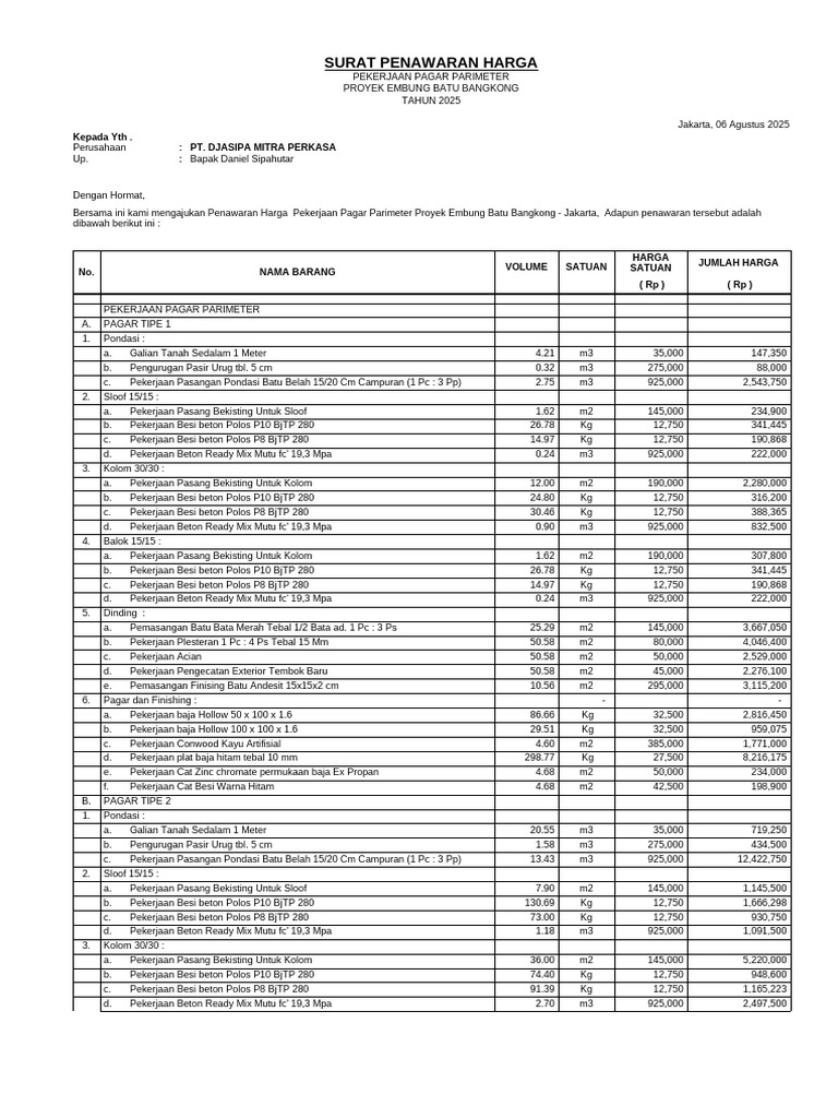 Penawaran Harga Pagar Parimeter 2025 | PDF