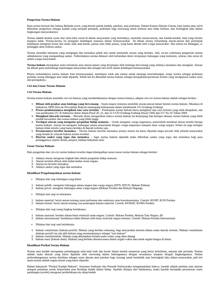 Pengertian Norma Hukum | PDF