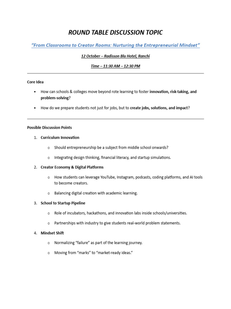 Round Table Discussion Topic | PDF