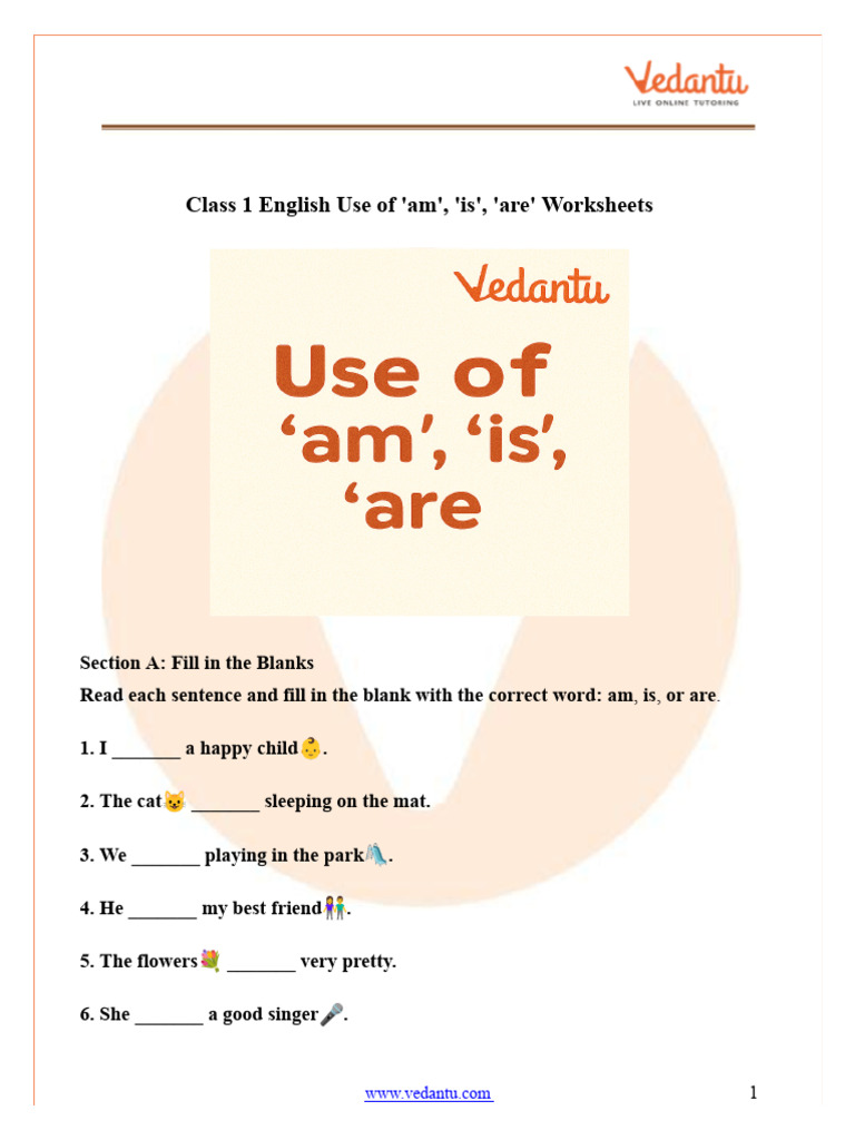 Class 1 'am', 'is', 'are' Worksheet | PDF | Chess Openings | Chess