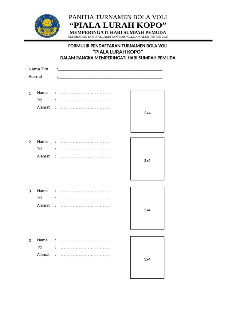 Formulir Pendaftaran Turnamen Bola Voli | PDF