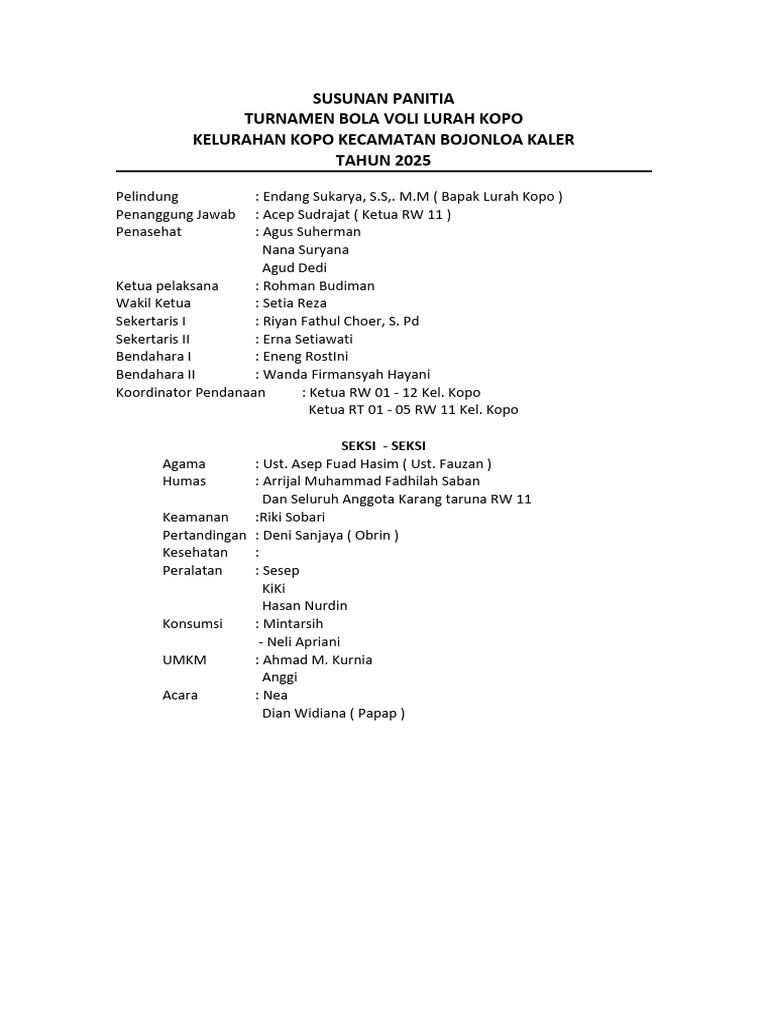 Susunan Panitia Bola Voli | PDF