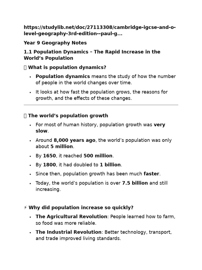 CAMBRIDGE POPULATION AND MIGRATION NOTES | PDF | Human Migration ...