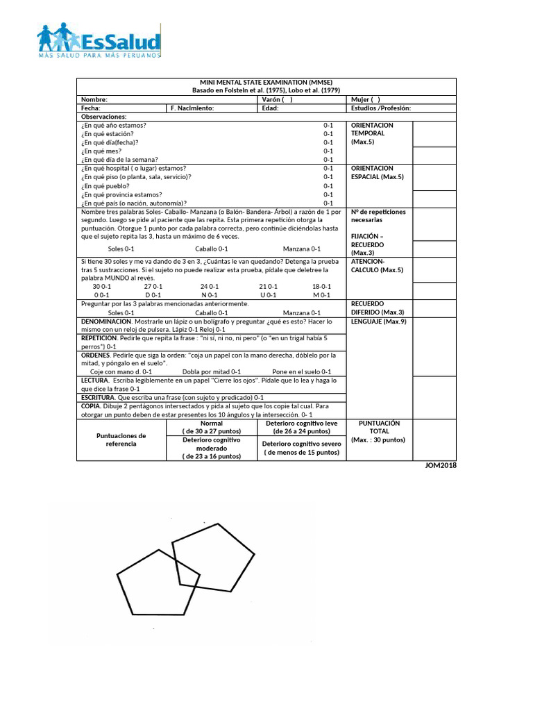 Mini Mental State Examination | PDF | Cognición