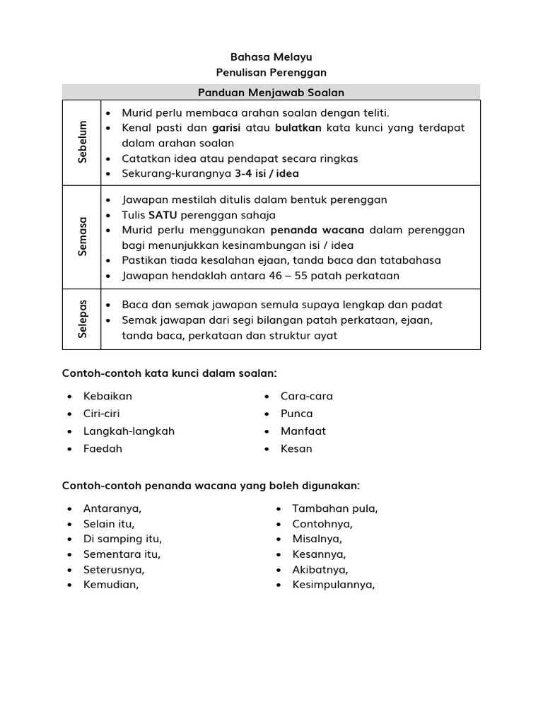Panduan Menulis Perenggan Tingkatan 1 | PDF