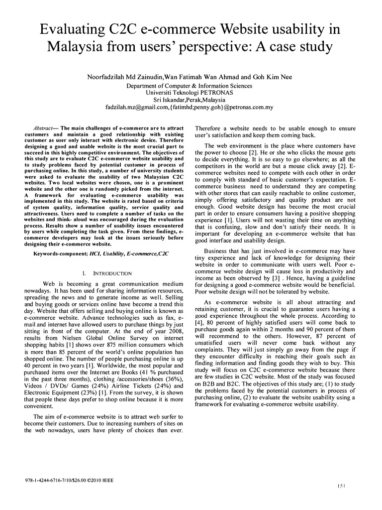 Evaluating C2C E-Commerce Website Usability in Malaysia From User Perspective | PDF | Usability ...