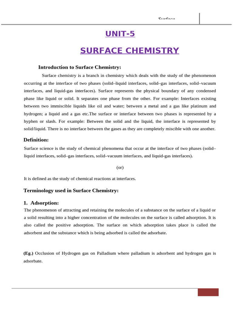 Understanding Surface Chemistry Concepts | PDF | Adsorption | Colloid
