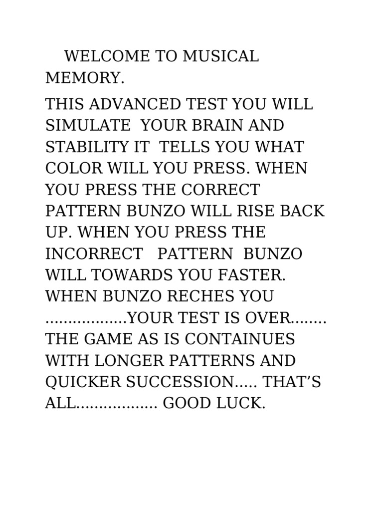 Musical Memory Game Instructions | PDF