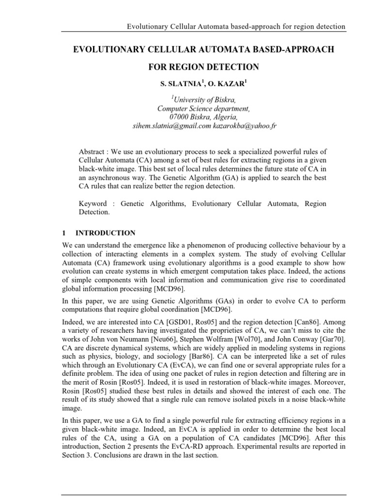 Evolutionary Cellular Automata Based-Approach For Region Detection ...