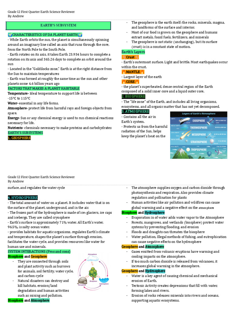 Grade 12 Earth Science Review Guide | PDF | Rock (Geology) | Earth
