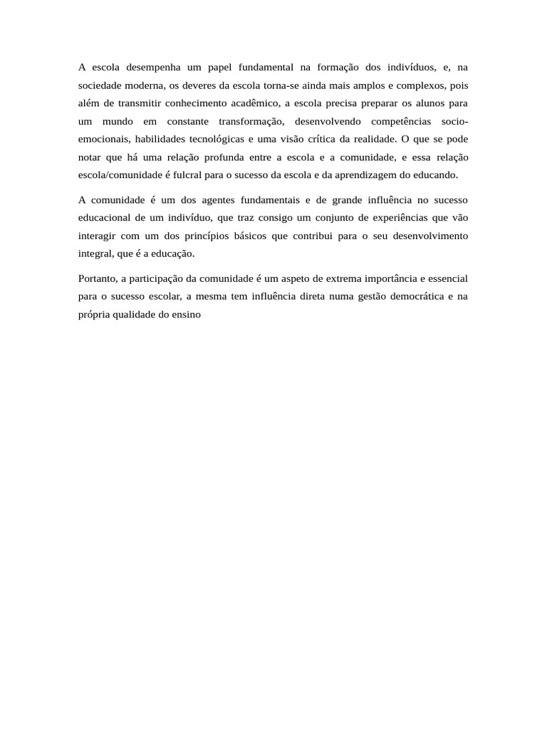 O Papel da Escola na Educação Integral | PDF