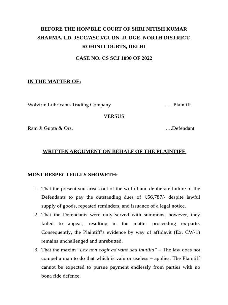Wolvrin Written Argument - Maam Draft | PDF | Burden Of Proof (Law ...