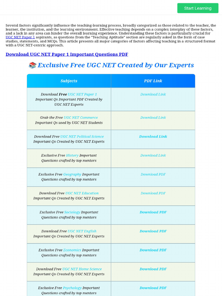 Factors Affecting Teaching - UGC NET Teaching Aptitude Notes | PDF