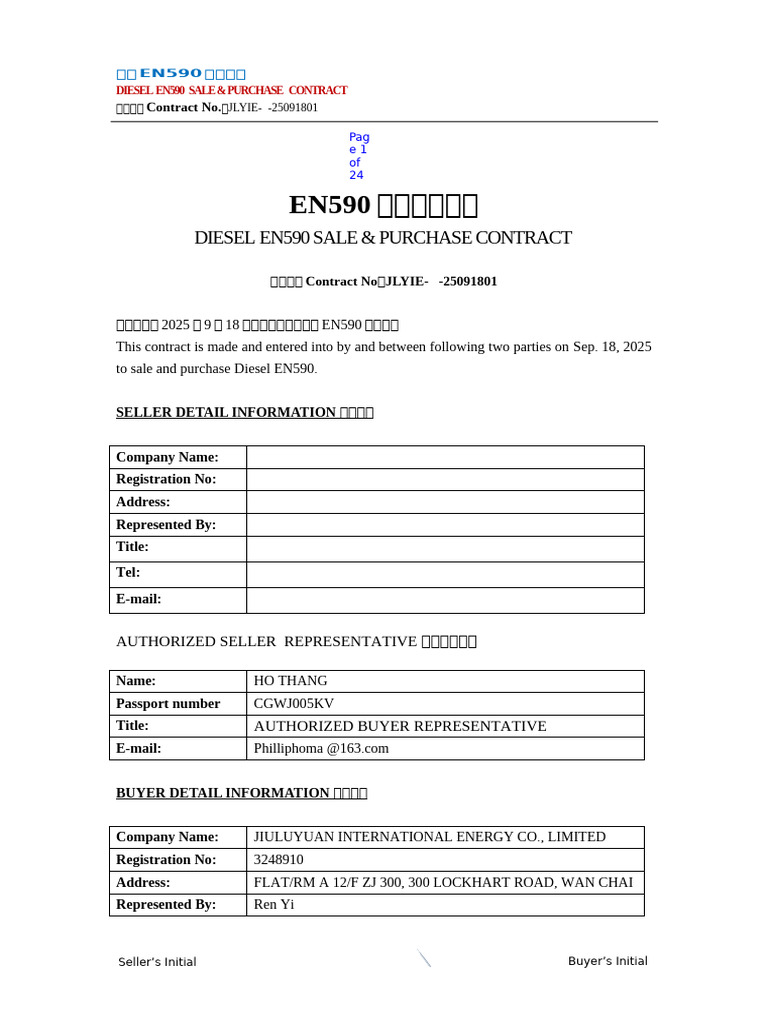 EN590 Diesel Sale & Purchase Contract | PDF