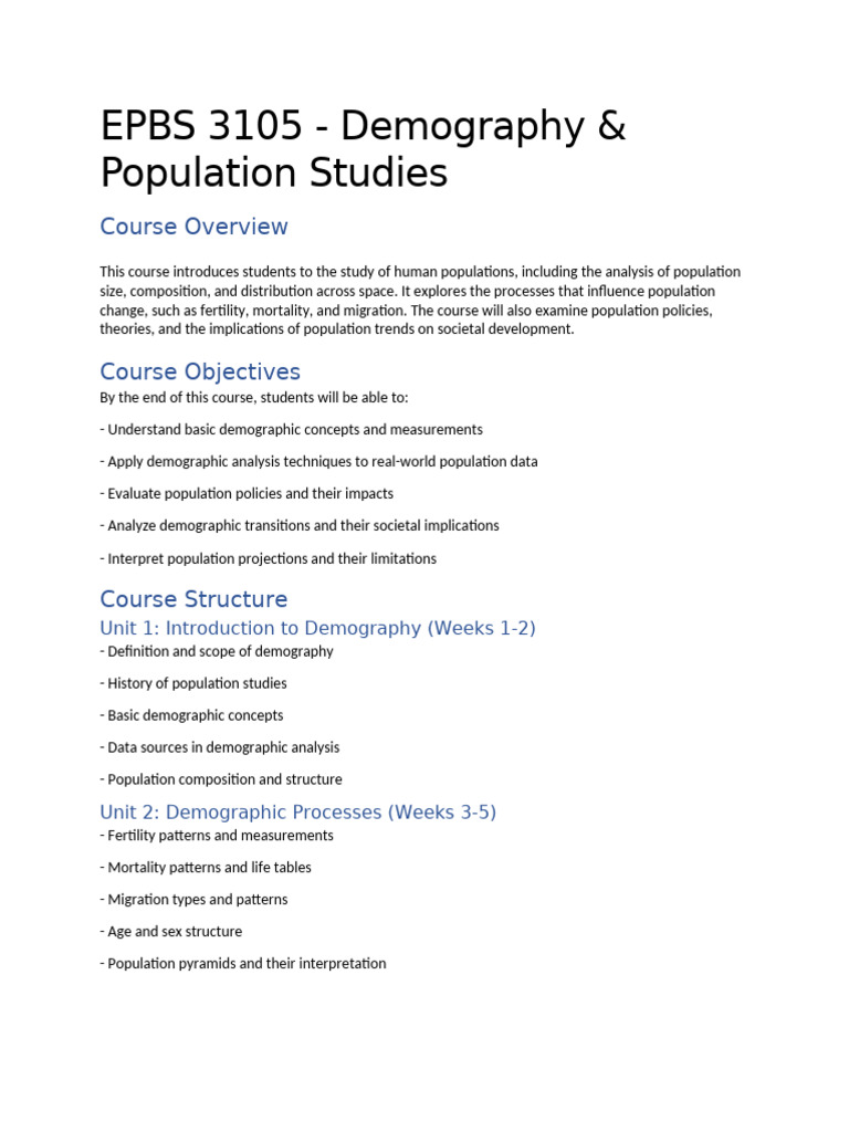 Demography & Population Studies Course | PDF | Demography | Science