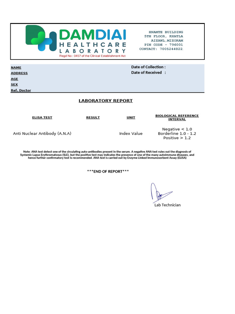 ELISA ANA Test Laboratory Report | PDF