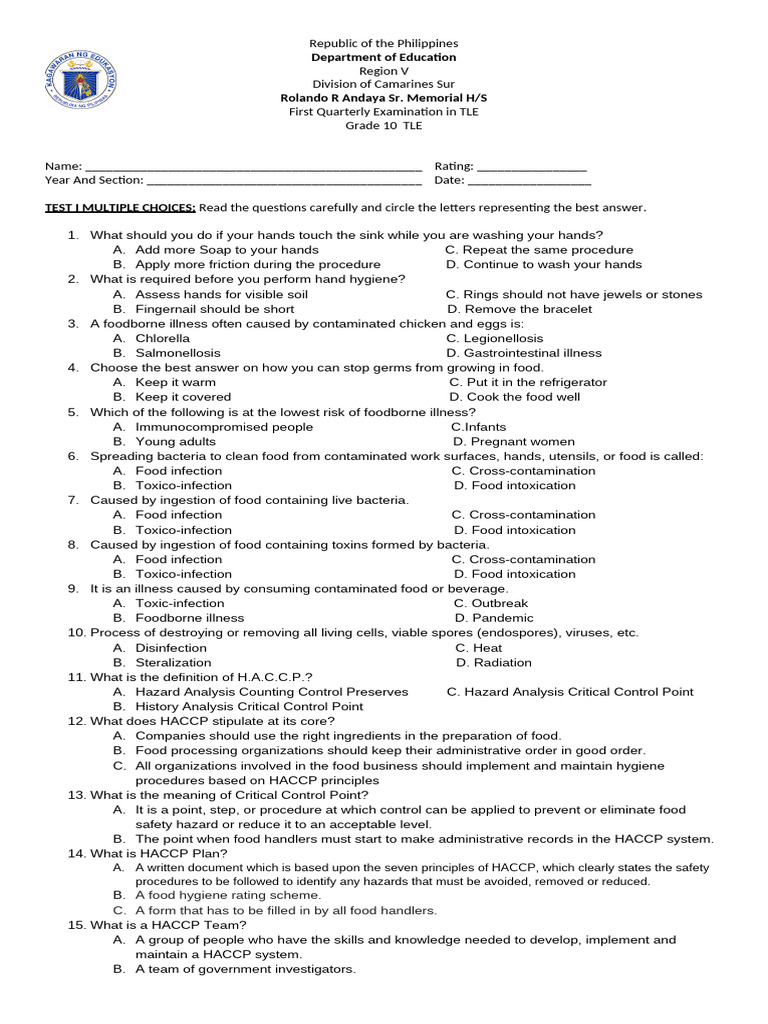 Grade 10 TLE Quarterly Exam Guide | PDF