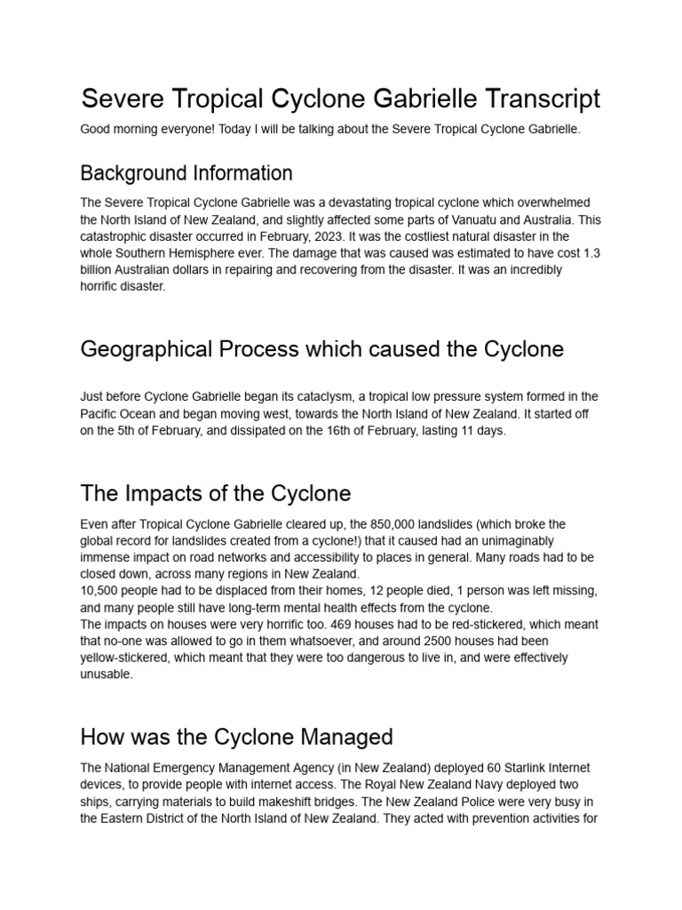 Severe Tropical Cyclone Gabrielle Transcript | PDF | Tropical Cyclones ...