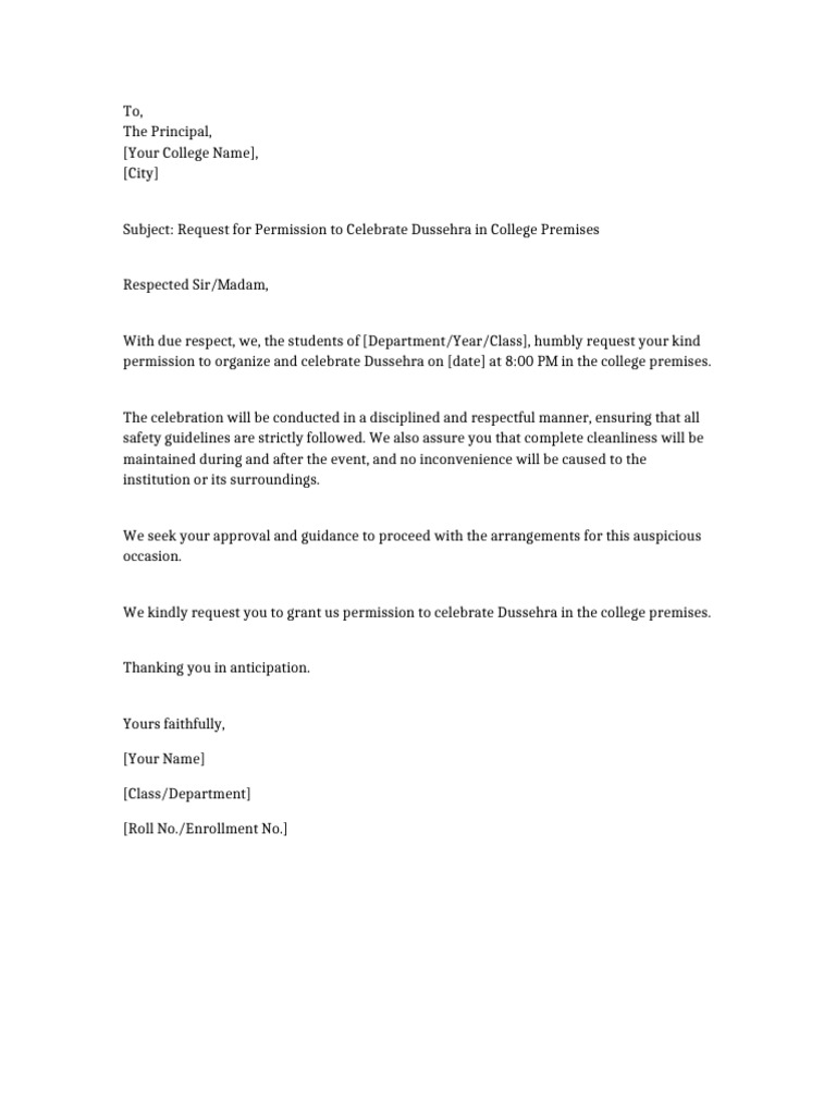 Dussehra Permission Request Letter | PDF