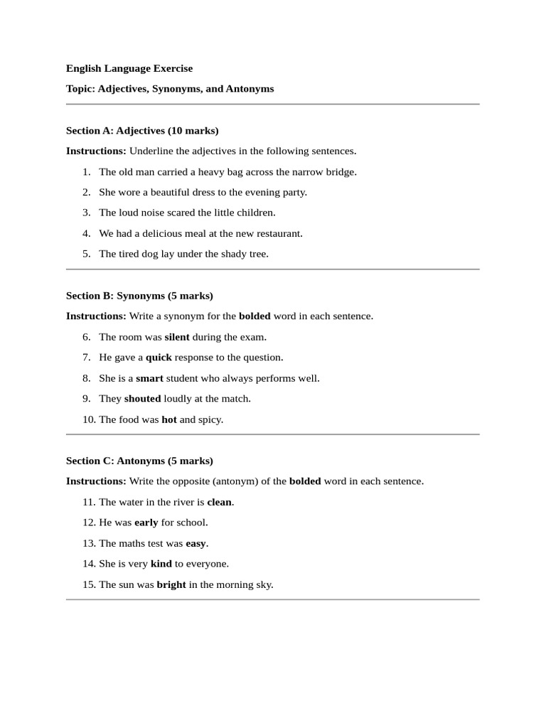 Form 2 English Exercise | PDF