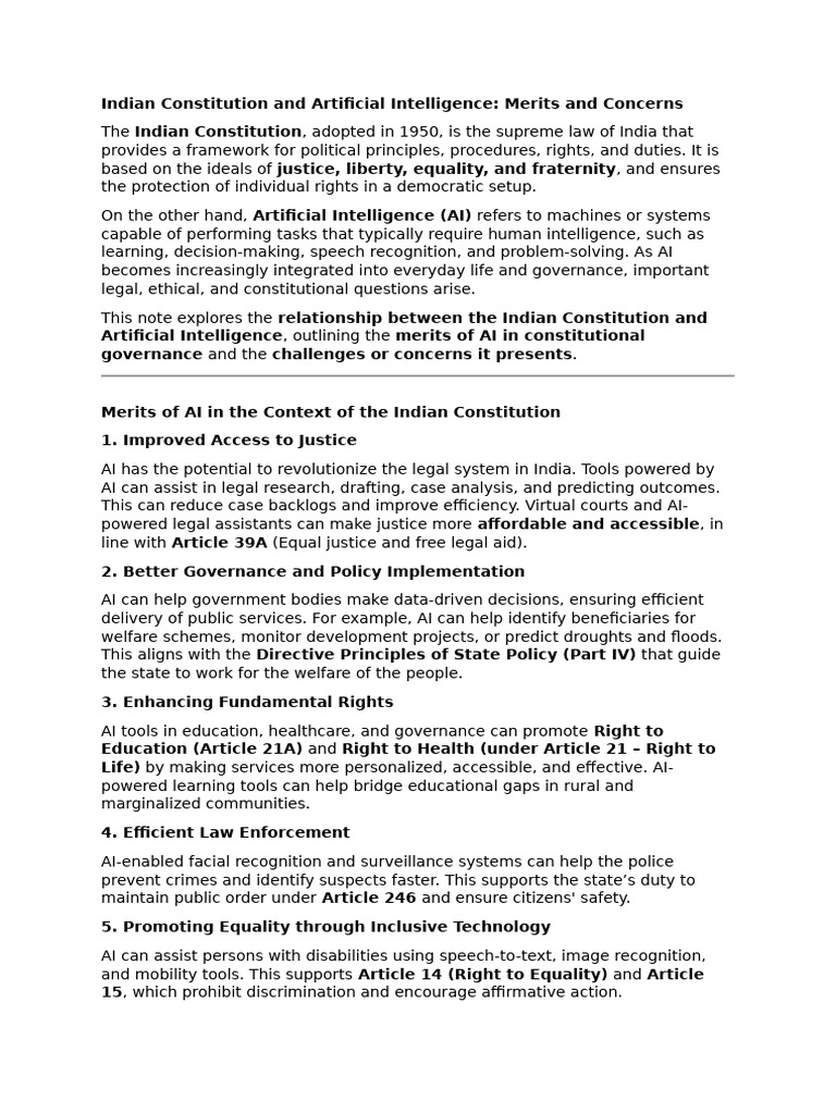 Indian Constitution and Artificial Intelligence | PDF | Artificial ...