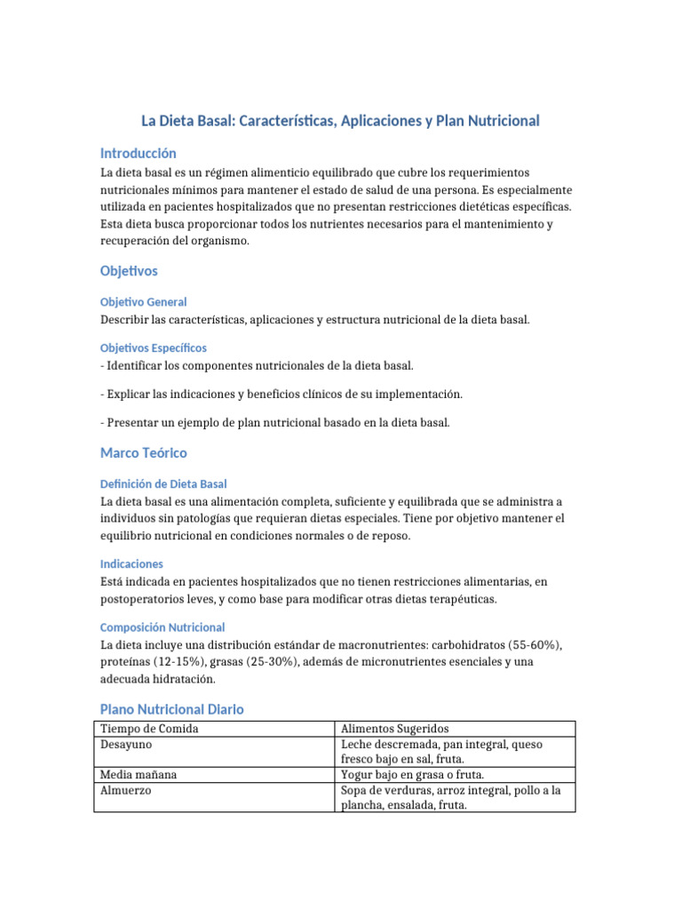Dieta Basal Monografia | PDF | Dieta | Nutrición