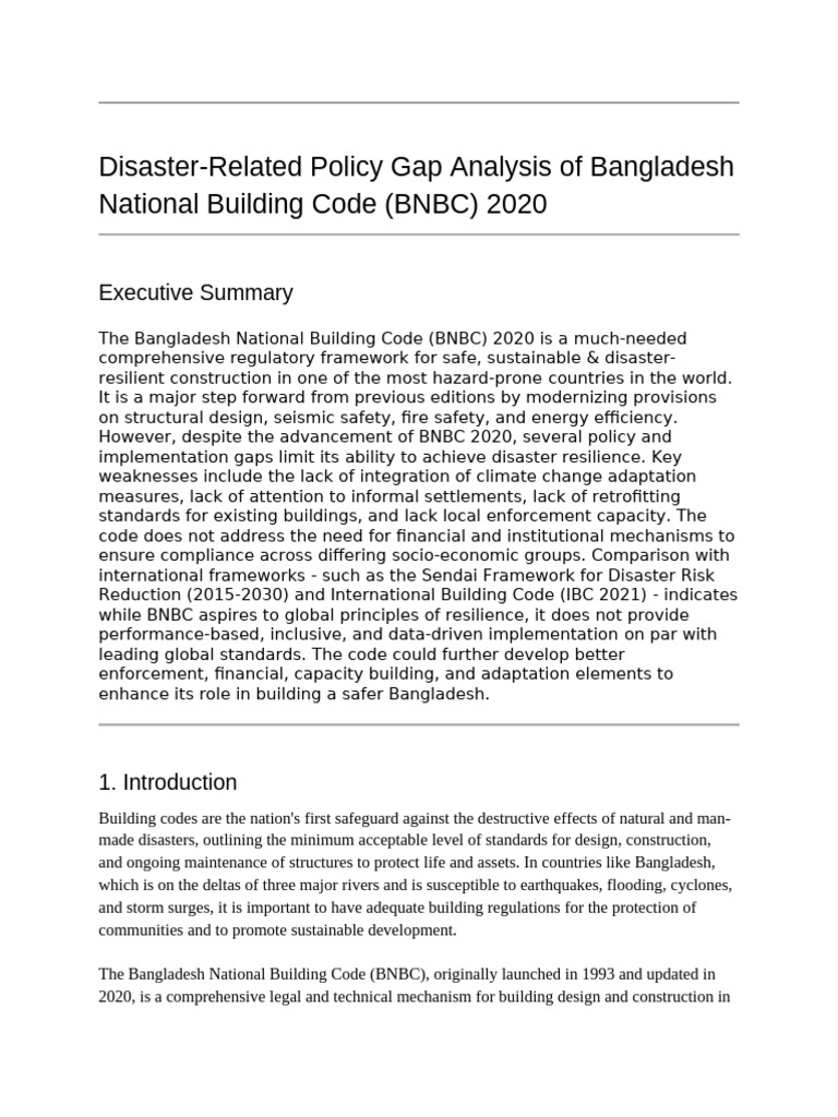BNBC 2020 Disaster Resilience Analysis | PDF | Climate Resilience ...