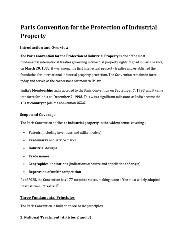 Paris Convention on Industrial Property | PDF | Patent | Priority Right