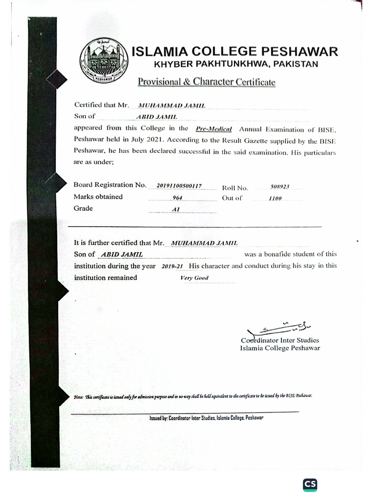 FSC Character Certificate | PDF