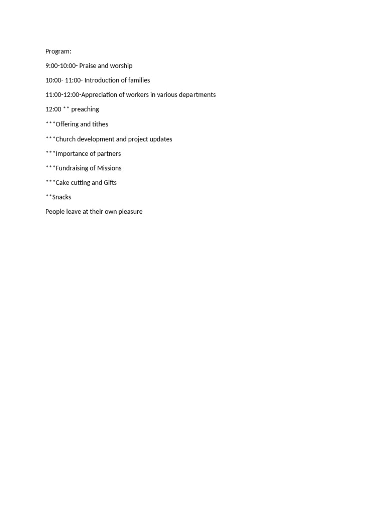 Church Event Schedule and Highlights | PDF