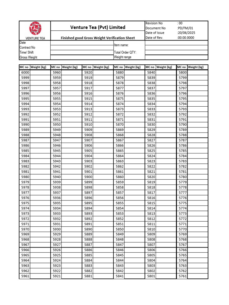 Gross Weight Verification Sheet | PDF | Weight