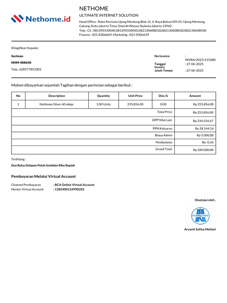 Invoice-INVRA 2025 115280 | PDF