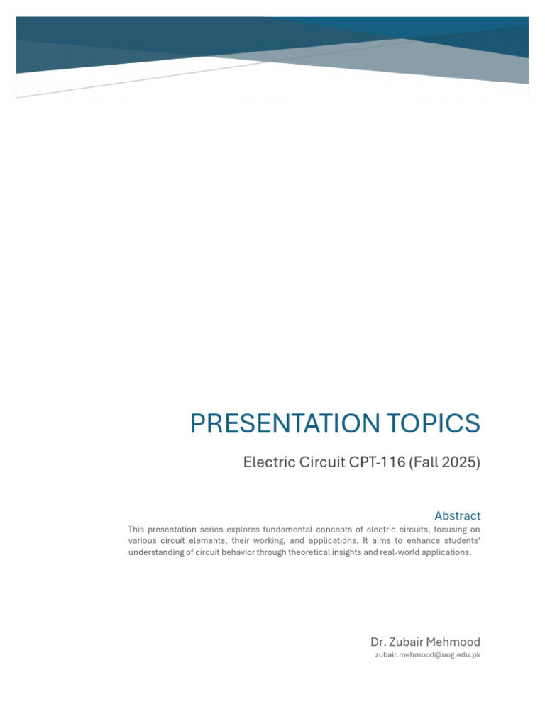 Presentation Topics CPT116 Fall 2025 | PDF | Inductor | Capacitor