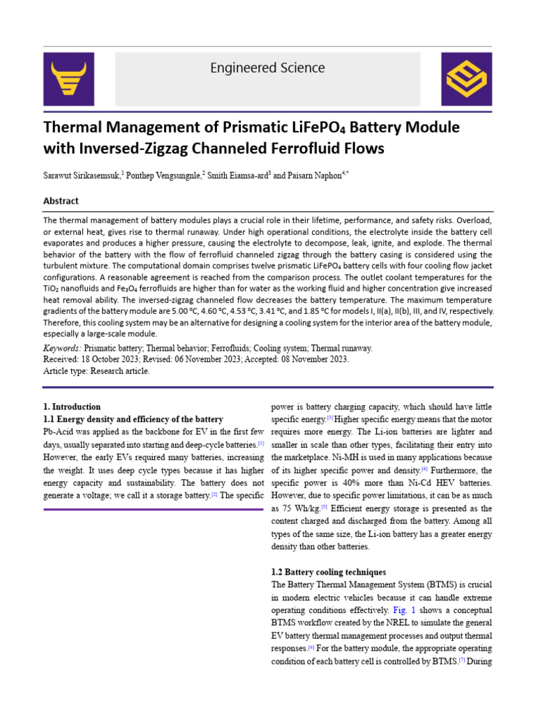 Thermal Management of Prismatic LiFePO4 Battery Module | PDF | Heat ...