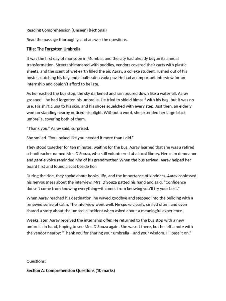 Reading Comprehension (Summary Writing) | PDF