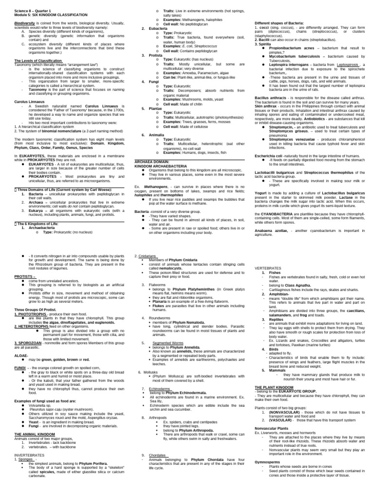 Six Kingdom Classification Overview | PDF | Bacteria | Prokaryote